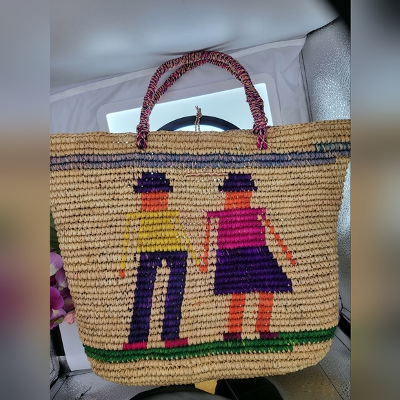 Hand Crafted | Bags | Vintage Rare Find Large Raffia Curved Bag ...
